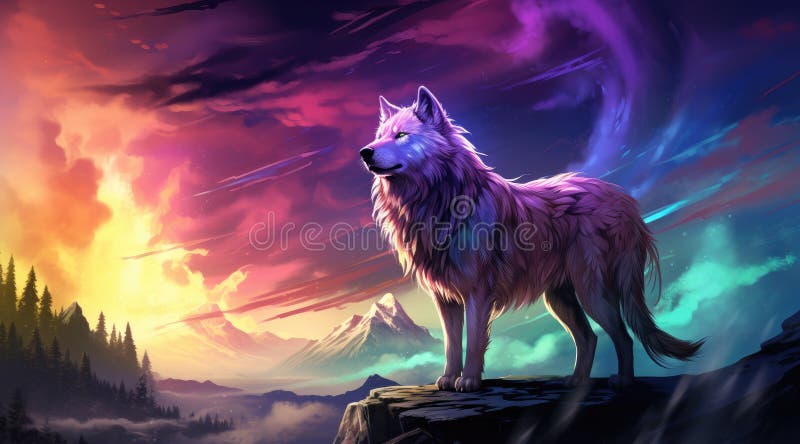 A Digital Art of a Wolf Standing on a Rock Stock Illustration ...