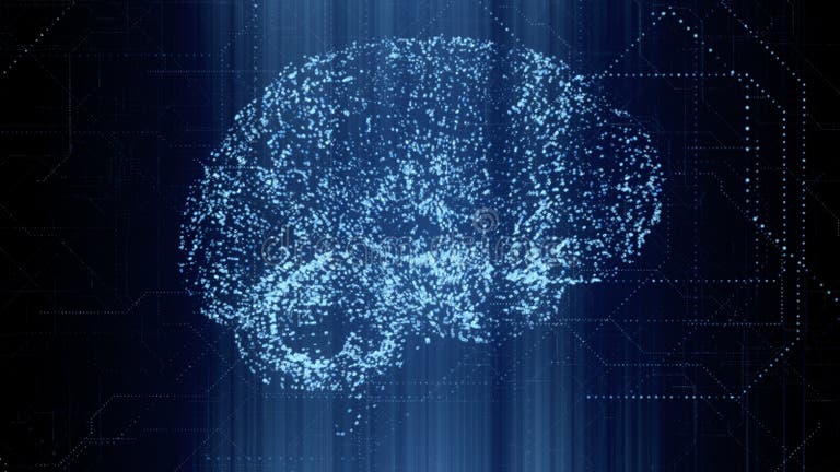 Digital Artificial Intelligence Bright Blue Brain Apperas in Binary Data Scan Stock Illustration ...
