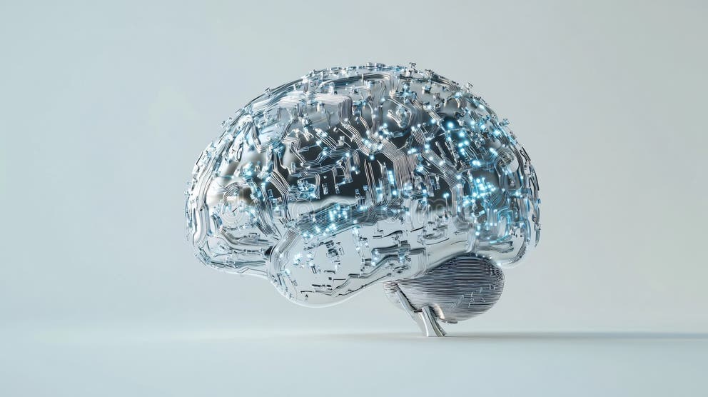 Digital Artificial Intelligence Electronic Brain Metallic Construct Stock Illustration ...