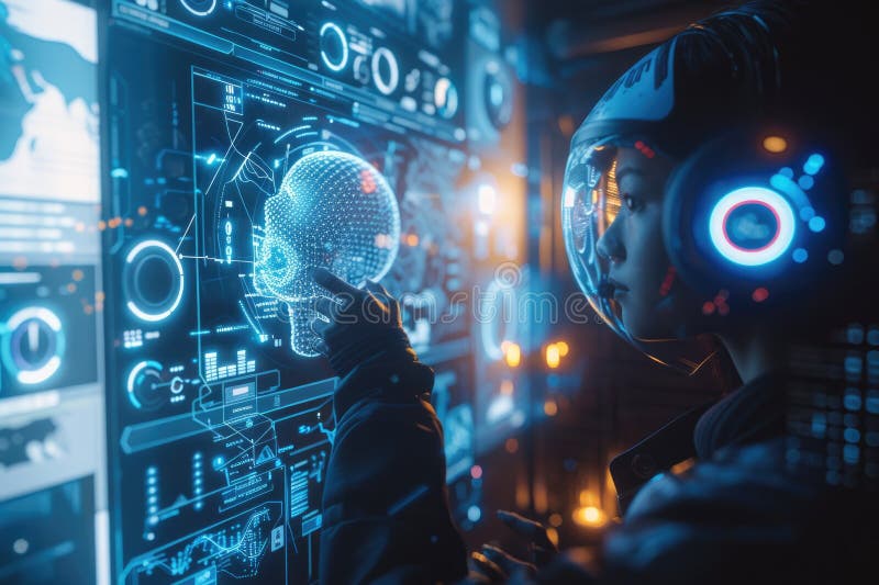 Digital Artist with AI in High-Tech Studio AIG60 Stock Photo - Image of ...