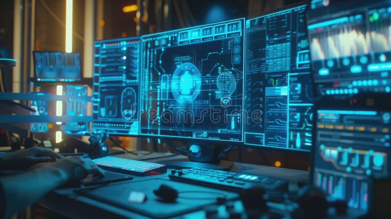 Digital Artist with AI in High-Tech Studio AIG60 Stock Photo - Image of ...