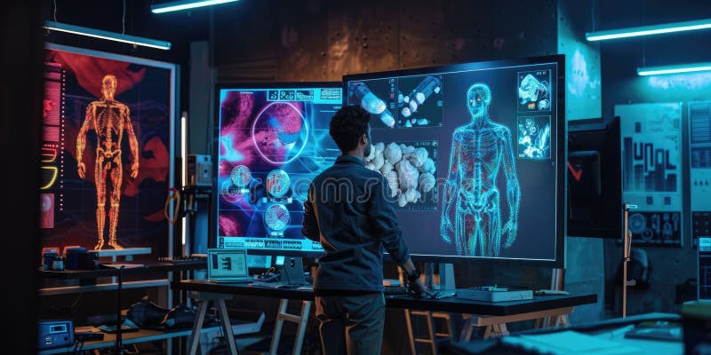 Digital Artist with AI in High-Tech Studio AIG60 Stock Image - Image of ...