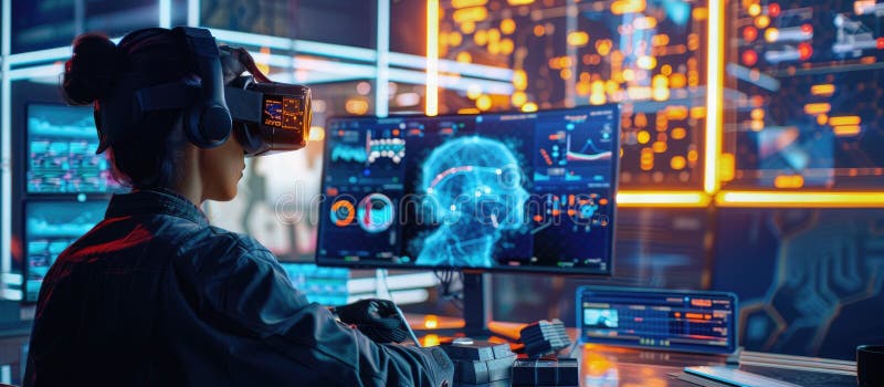 Digital Artist with AI in High-Tech Studio AIG60 Stock Image - Image of ...