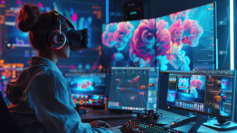 Digital Artist with AI in Immersive Studio AIG60 Stock Illustration ...