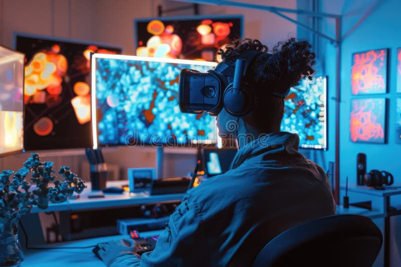 Digital Artist with AI in Immersive Studio AIG60 Stock Illustration ...