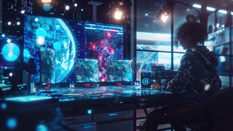 Digital Artist with AI in High-Tech Studio AIG60 Stock Image - Image of ...