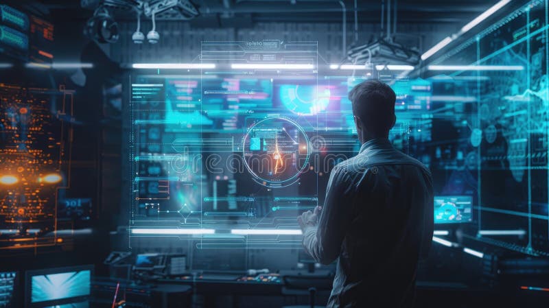 Digital Artist with AI in Tech-Infused Studio AIG60 Stock Illustration ...