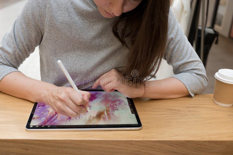 A Digital Artist Draws on a Graphic Screen Tablet, Modern Technologies ...