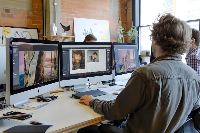 Digital Artist Edits Photographs Using Advanced Software on Multiple ...