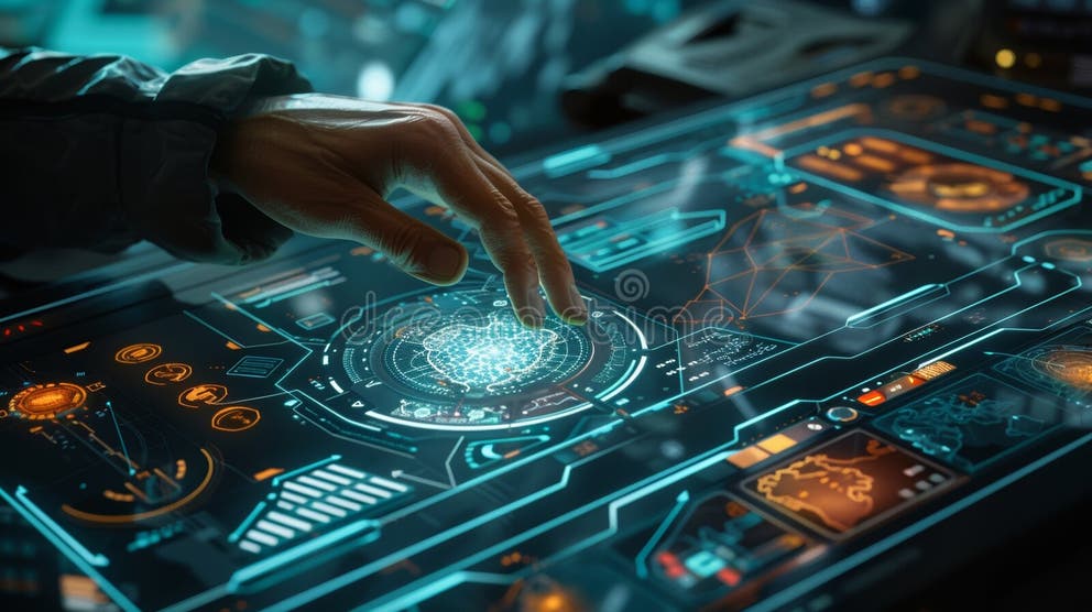 A Digital Artists Hand Interacting with a Futuristic Touchscreen ...