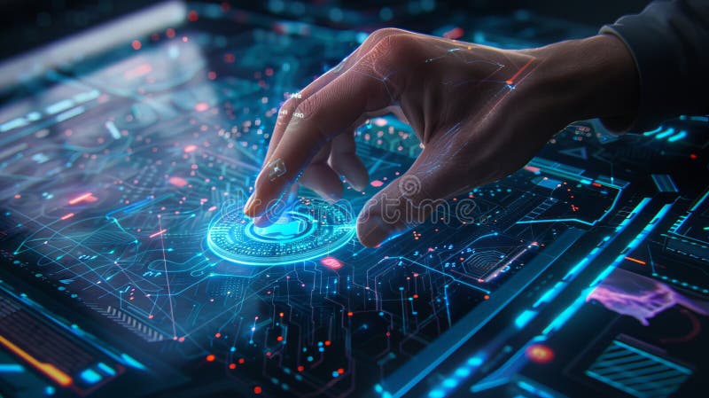 A Digital Artists Hand Interacting with a Futuristic Touchscreen ...