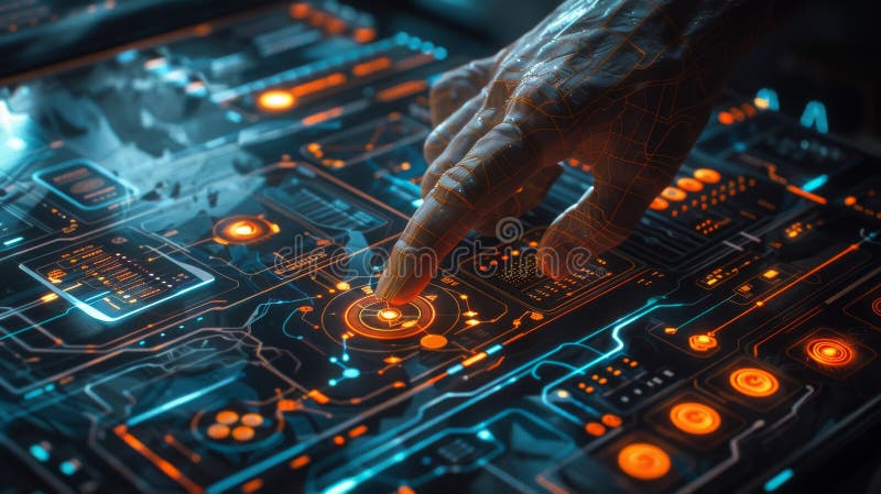 A Digital Artists Hand Interacting with a Futuristic Touchscreen ...