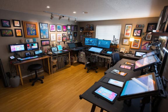 Digital Artist Studio Bustling with Creativity Featuring Multiple ...