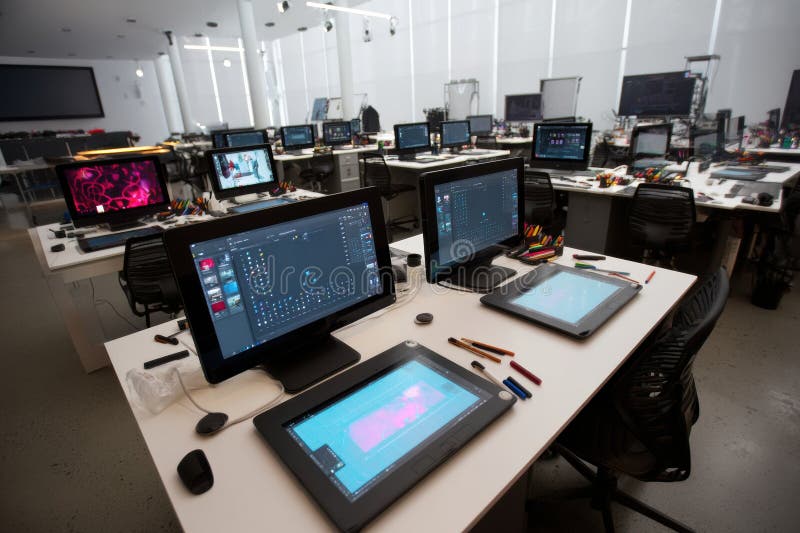 Digital Artist Studio Equipped with Multiple Tablets and Screens ...