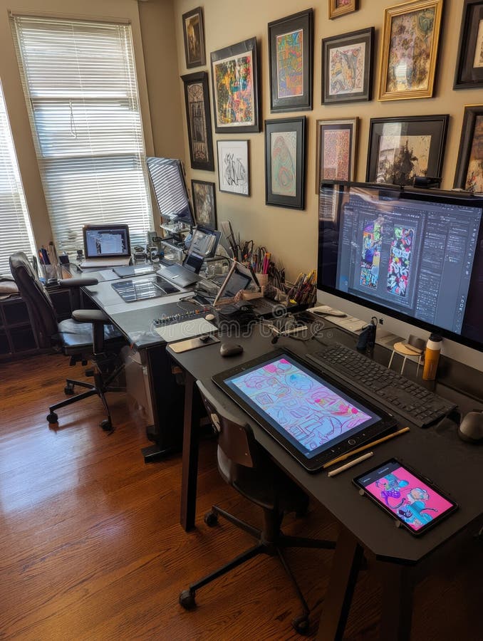 Digital Artist with AI in High-Tech Studio AIG60 Stock Image - Image of ...