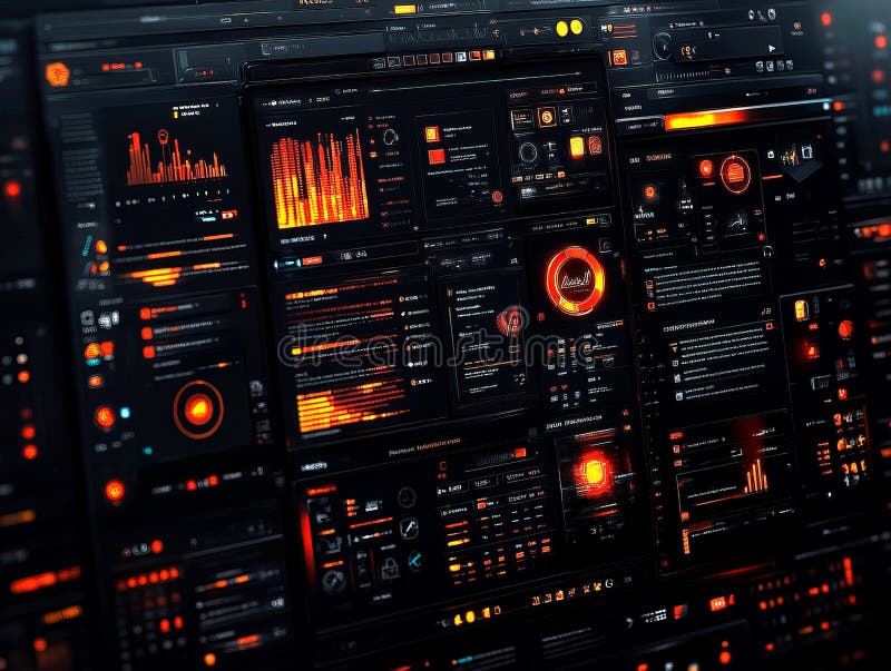 A Digital Artistic Abstract Scene with Multiple Overlapping Screens in ...