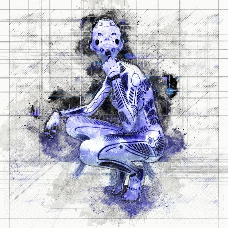 Digital Artistic Sketch of a Cyborg Stock Illustration - Illustration ...
