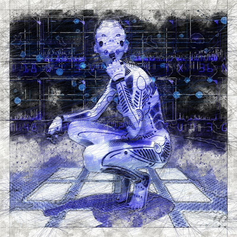Digital Artistic Sketch Of A Cyborg Stock Illustration - Illustration ...