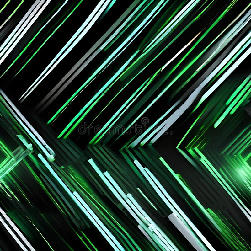 Digital Artwork with Abstract Green Neon Lines, Pulsating and Creating a Visually Striking 3D ...