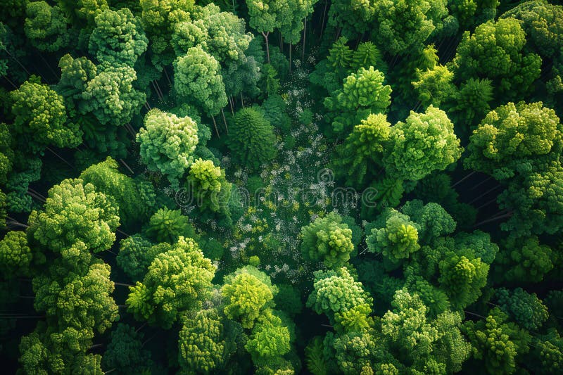 Digital Artwork of Aerial View of a Dense Green Tree Forest with Some ...