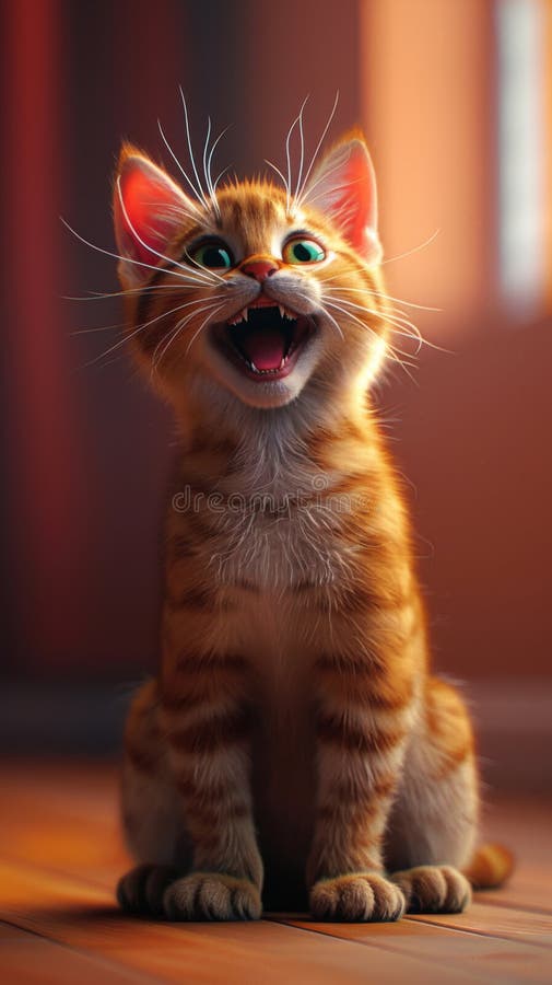Digital Artwork of an Animated Ginger Tabby Cat Showing Excitement with ...