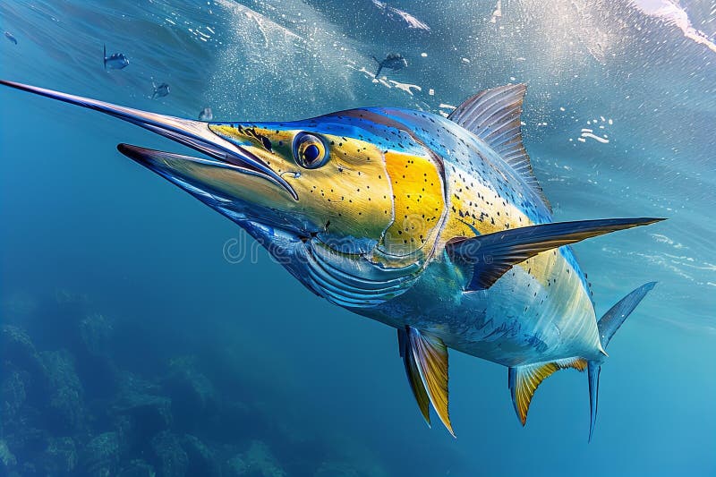 Digital Artwork of Beautiful Blue Marlin Fish, Side View in the Air ...