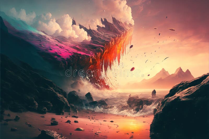 Digital Artwork of Beautiful and Surreal Mountain Range Landscape Stock ...