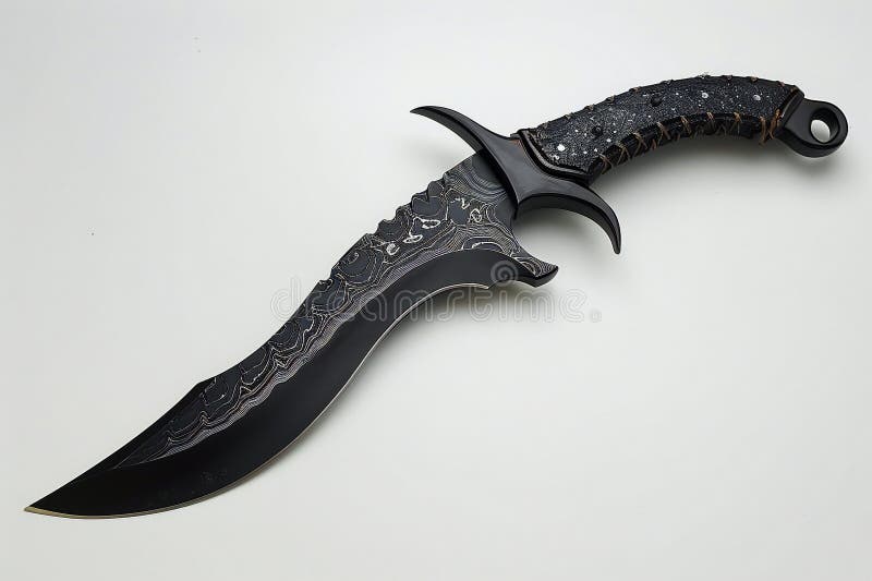 Digital Artwork of Black Curved Dagger with Black Handle on a White ...