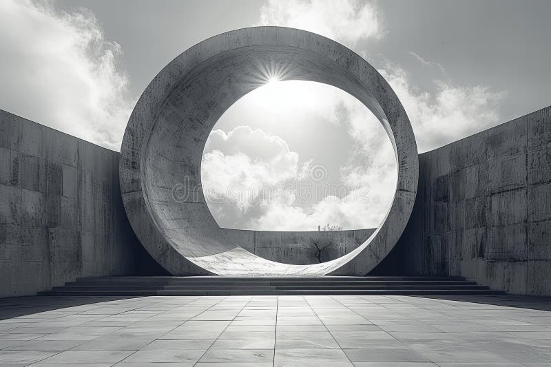 Digital Artwork of Black and White Photo of a Circular Structure with a ...
