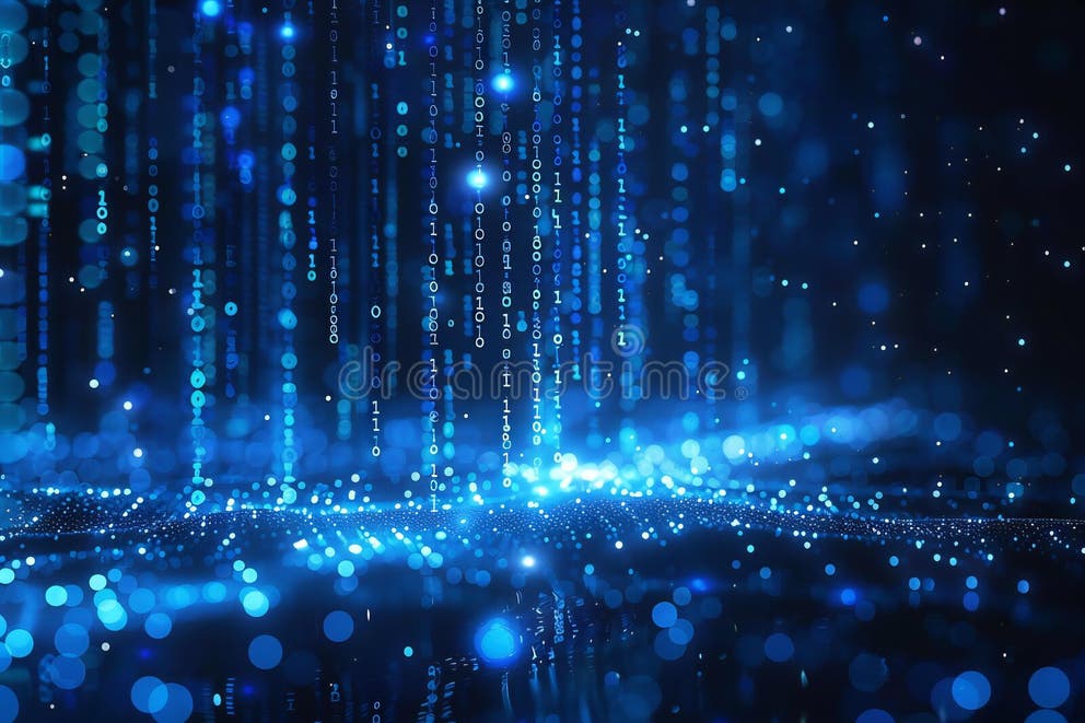 Digital Artwork of Blue Binary Code Falling Down on a Dark Background, Data Flowing Stock ...