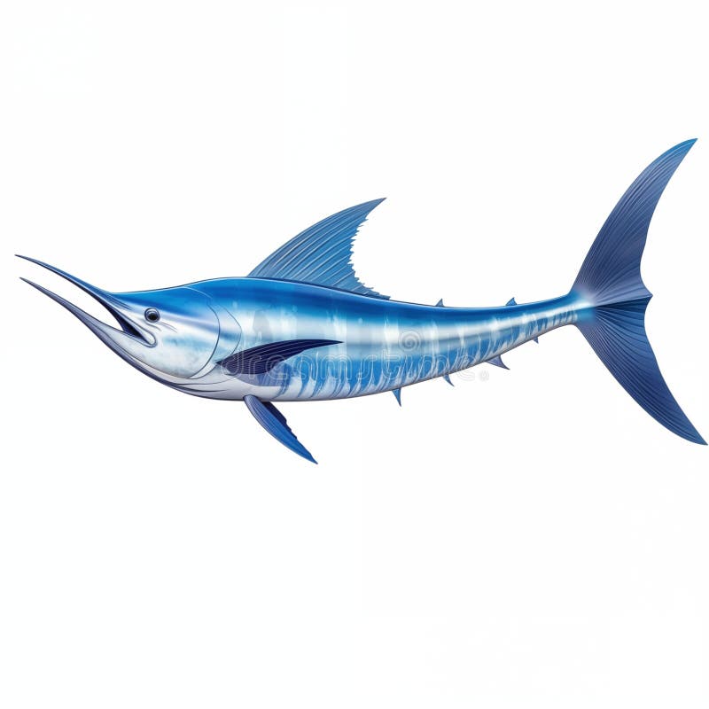 Digital Artwork of Blue Marlin Fish with Pointed Bill on White ...