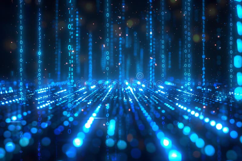 Digital Artwork of Blue Numbers Falling Down on a Black Background, with a Blue Glow Effect. a ...