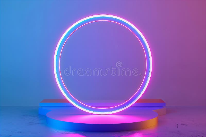 Digital Artwork of Blue and Pink Neon Circular Stand with a Pink and ...