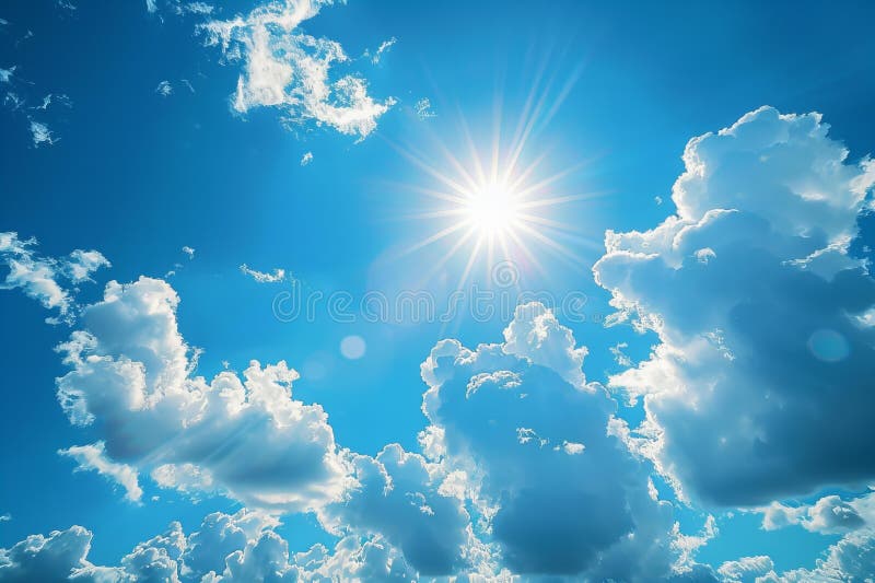 Digital Artwork of Blue Sky with Sun and Lens Flare, Wide Angle ...