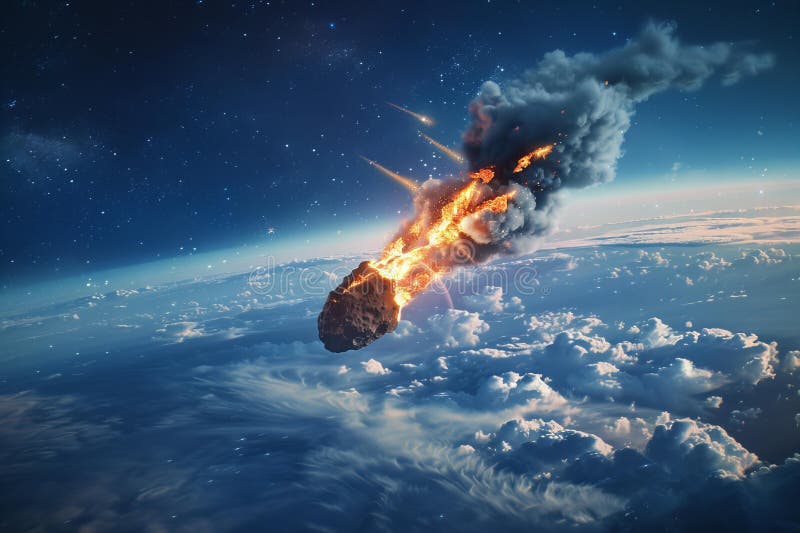 Digital Artwork of Burning Asteroid is Falling from the Sky, Flying ...