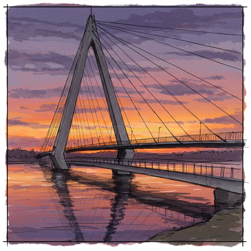 A Digital Artwork of a Cable-stayed Bridge with a Distinctive ...