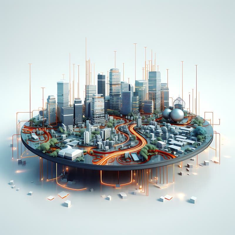 The Digital Artwork Captures a Cityscape Enhanced by Cyber-technology ...