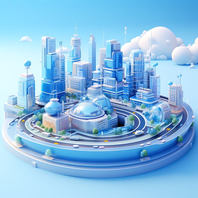 The Digital Artwork Captures a Cityscape Enhanced by Cyber-technology ...