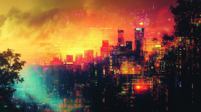 Digital Distortion: a Futuristic Scene of Chaos and Technology with ...