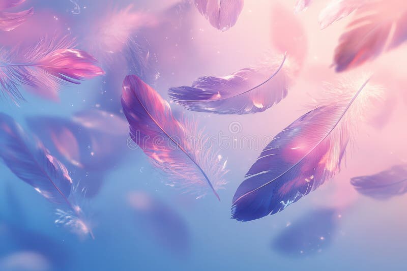 Ethereal Floating Feathers in Purple, Pink, and Blue with Translucent ...