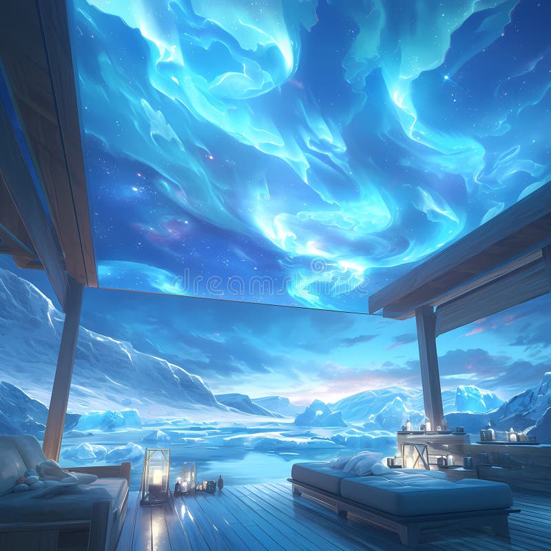 Luxurious Ice Spa Under Aurora Borealis Stock Illustration ...