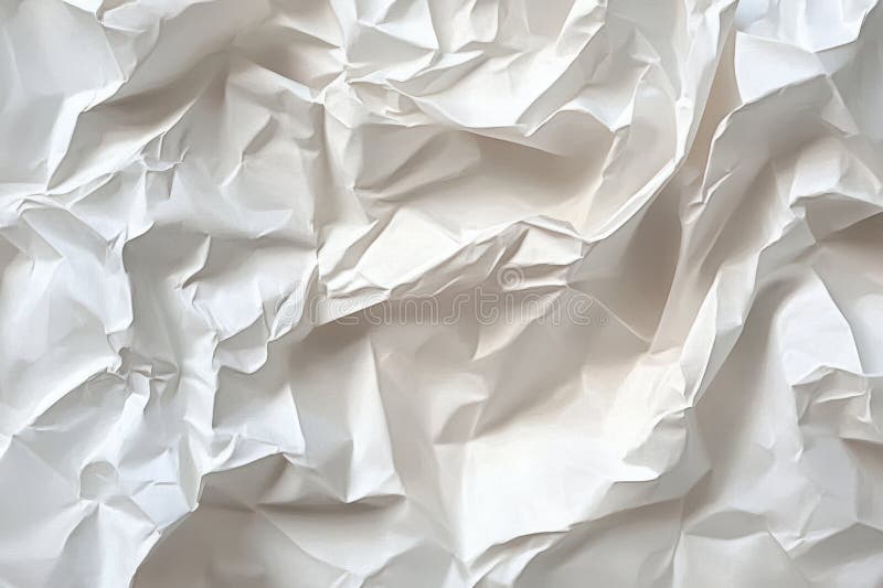 Crumpled White Paper Texture with Intricate Creases and Folds on Plain ...