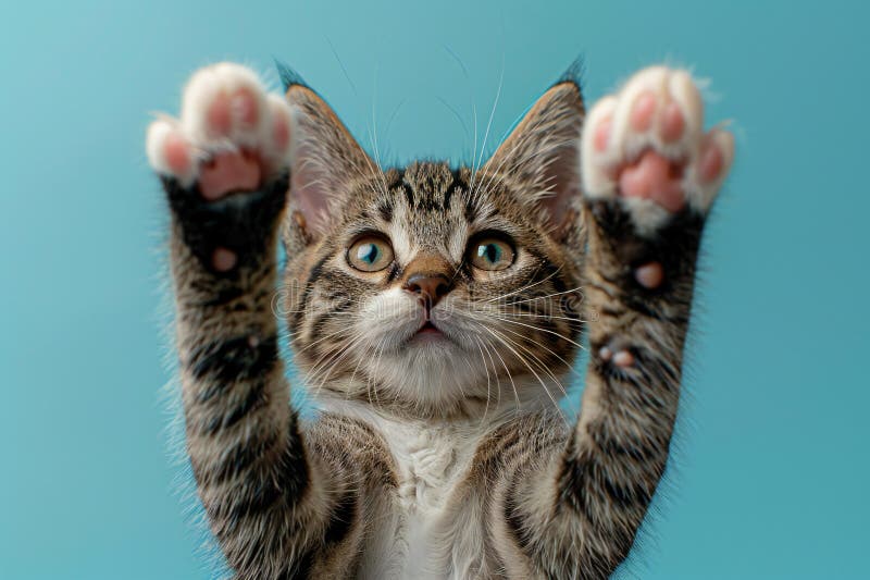 Digital Artwork of in the Cat World a Cat with Its Paws Up in the Air ...