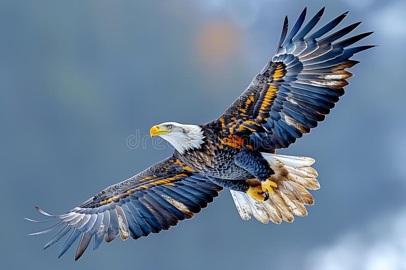 Digital Artwork of Colorful Bald Eagle Soaring in the Blue Sky, High ...