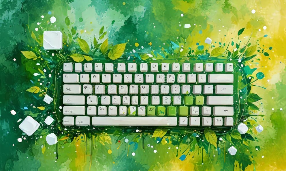 Computer Keyboard with Green Paint Spied on it Stock Illustration ...