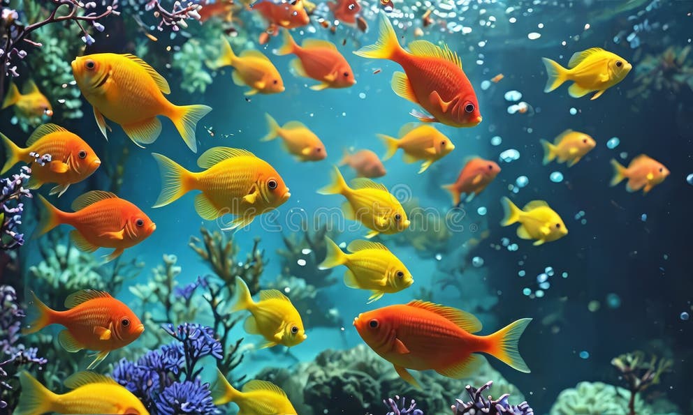Group Fish Swimming in Aquarium Stock Illustration - Illustration of ...