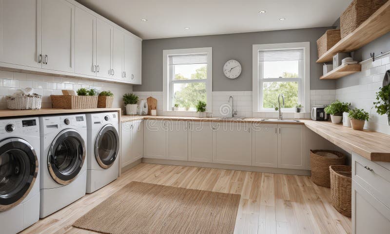 Laundry Room with Washer and Dryer Stock Illustration - Illustration of ...