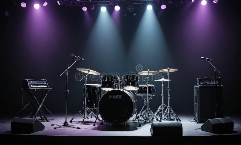 Stage with Drum, Drums and Microphone Stock Illustration - Illustration ...