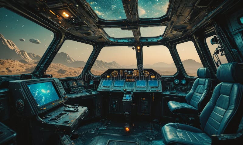 View Spaceship Cockpit with Computer and Monitor Stock Illustration ...