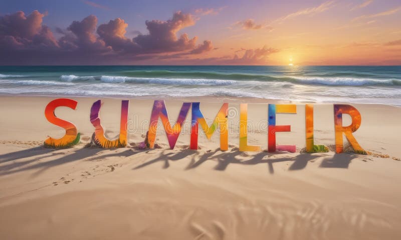 The Word Summer Written in Sand on Beach Stock Illustration ...